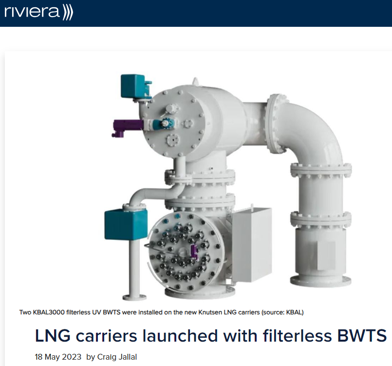 LNG carriers launched with filterless BWTS - Riviera - KBAL